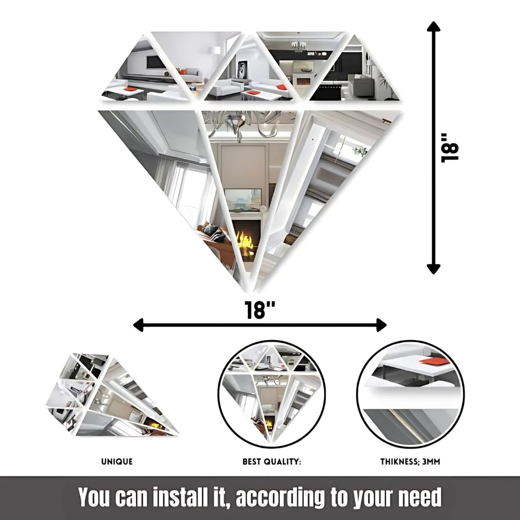 Diamond Mirror Wall Art | Silver Acrylic | 16x16 Inch | Action.pk ...