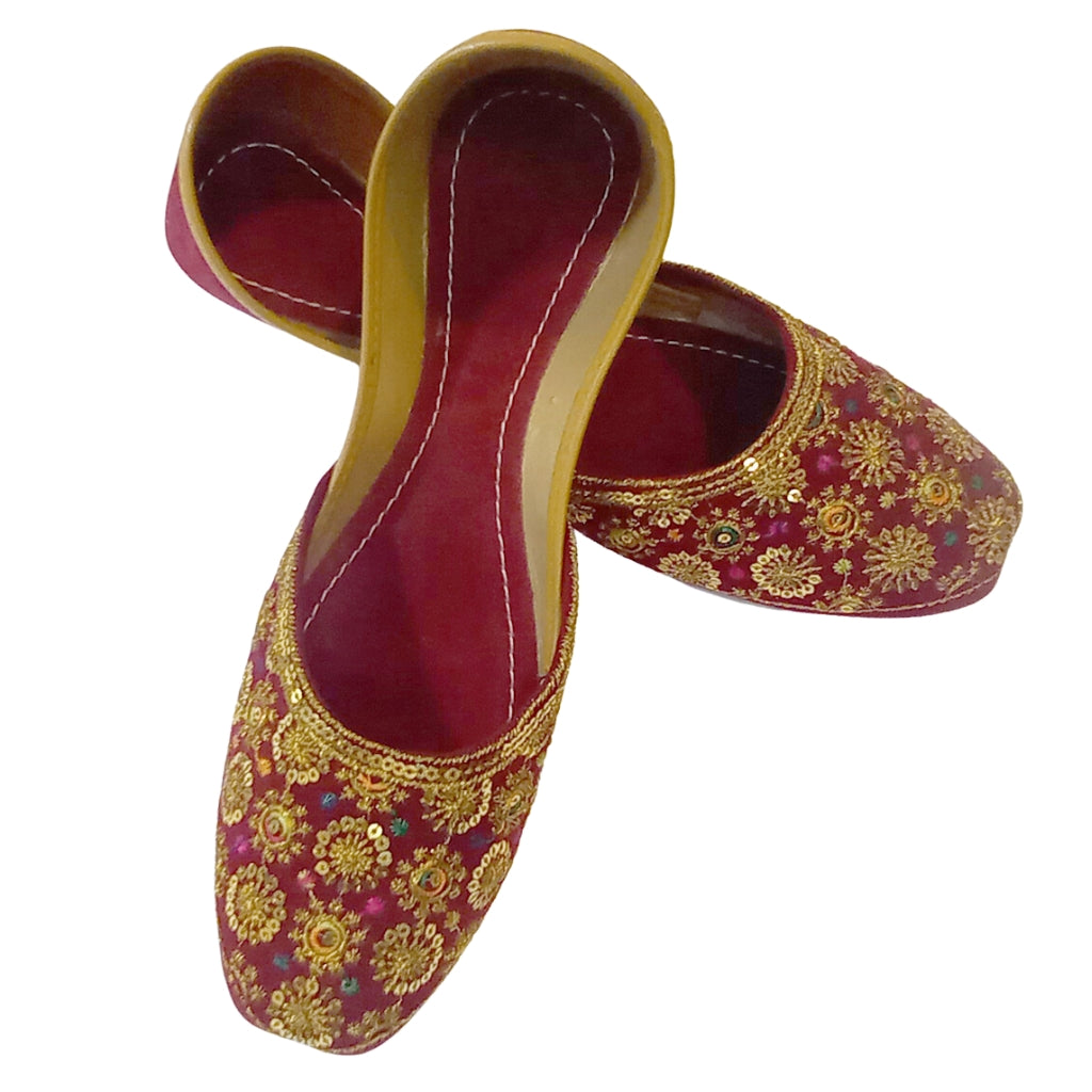 Maroon Velvet Khussa – Gold Embroidery for Women | Action.pk – Action ...