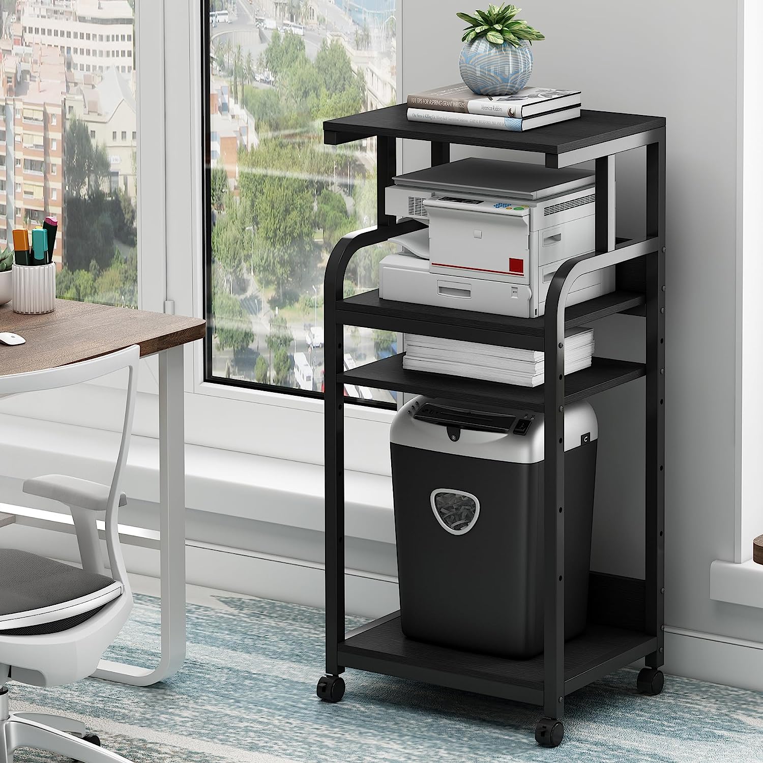 Printer Stand with Adjustable Storage Shelf Large Tall Printer Table Action WebStore