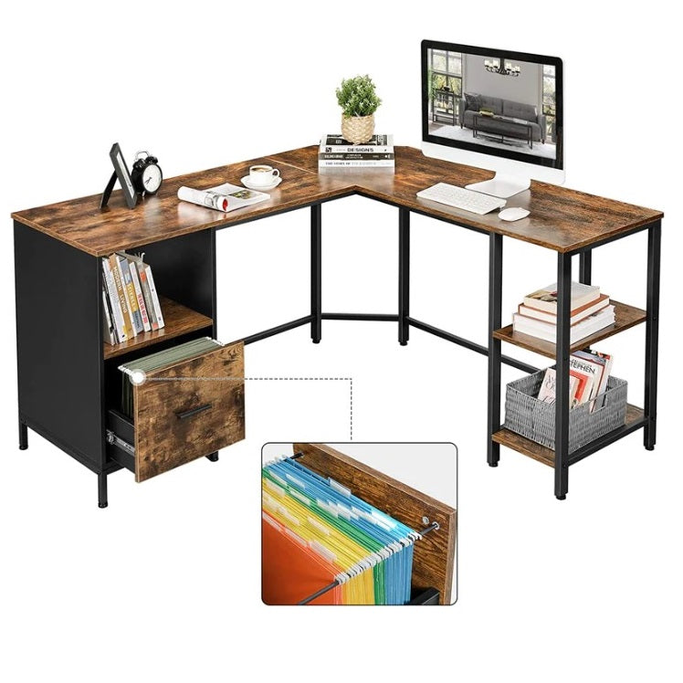 Multi Cabinet L-Shape Home Office Computer Workstation Table Desk ...
