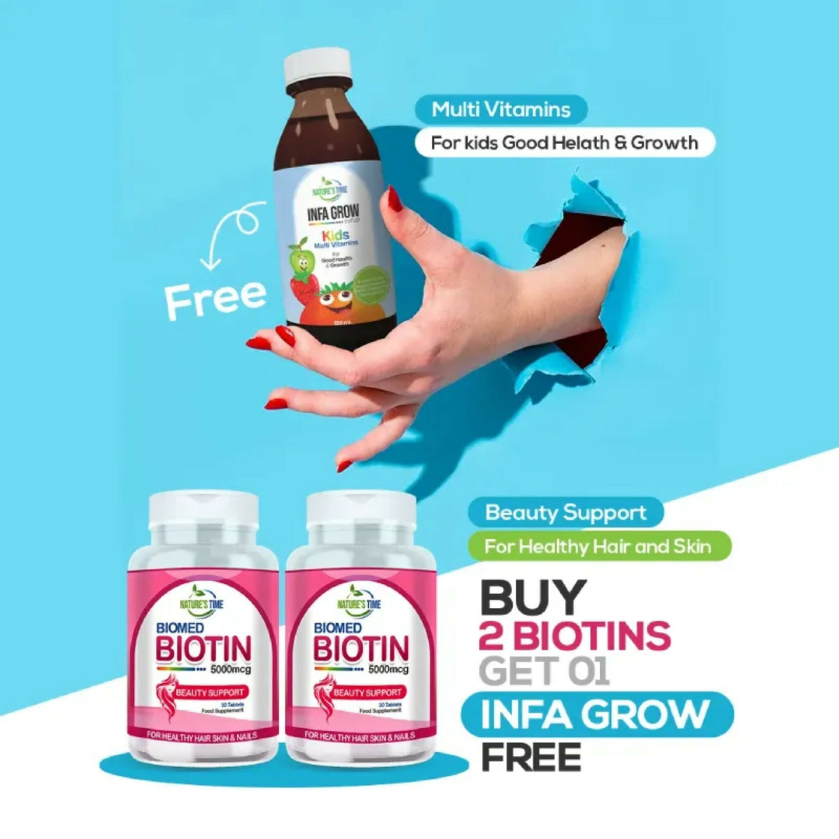 Buy 2 Biotin 5000 mcg Tablets, Get 1 Infa Grow Syrup Free! | Action.pk ...