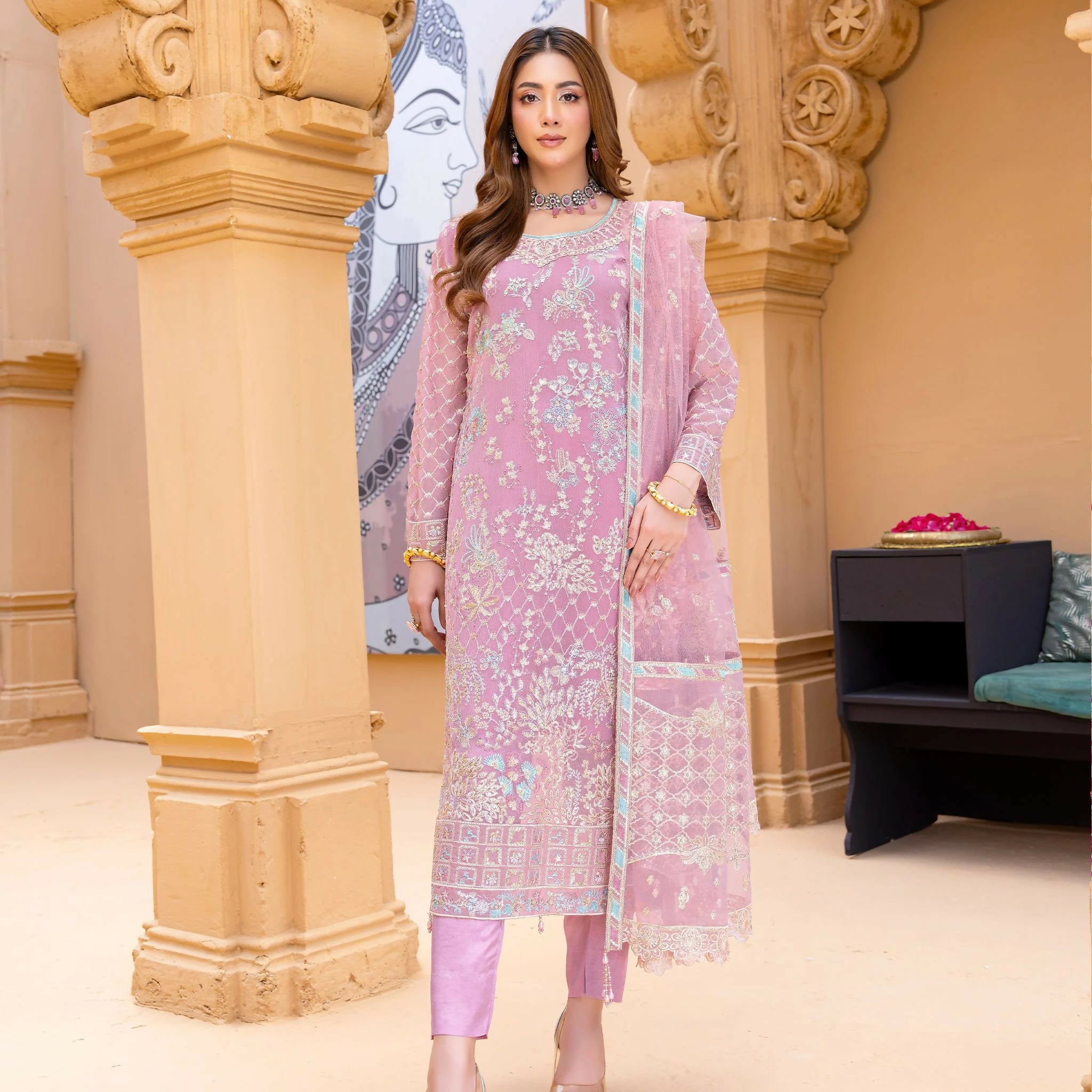 Elegant Semi-Stitched Chiffon Dress with Adda Work | at Action.pk ...