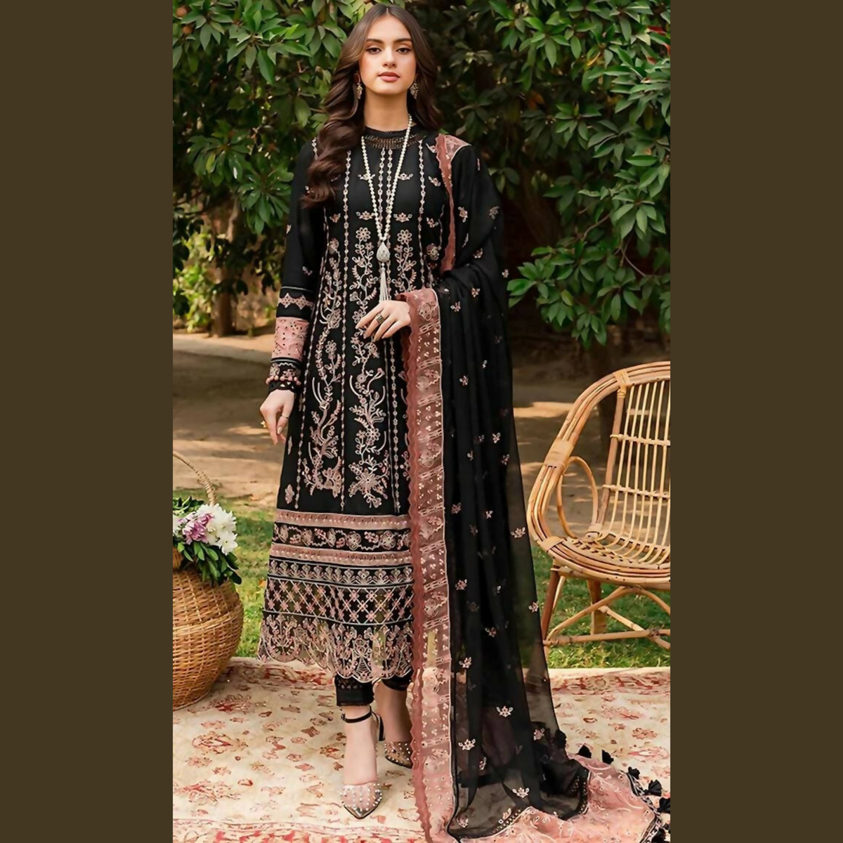 Elegant Linen Ensemble with Chiffon Dupatta – Action WebStore