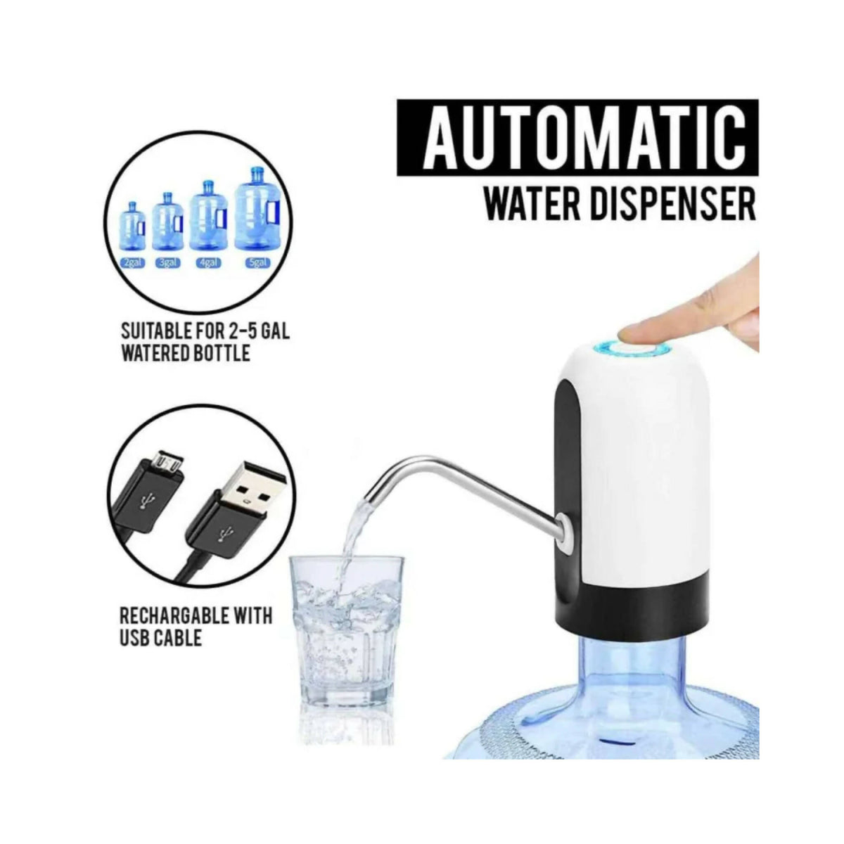 5 Gallon Water Bottle Dispenser - USB Charging - Portable Water Pump ...